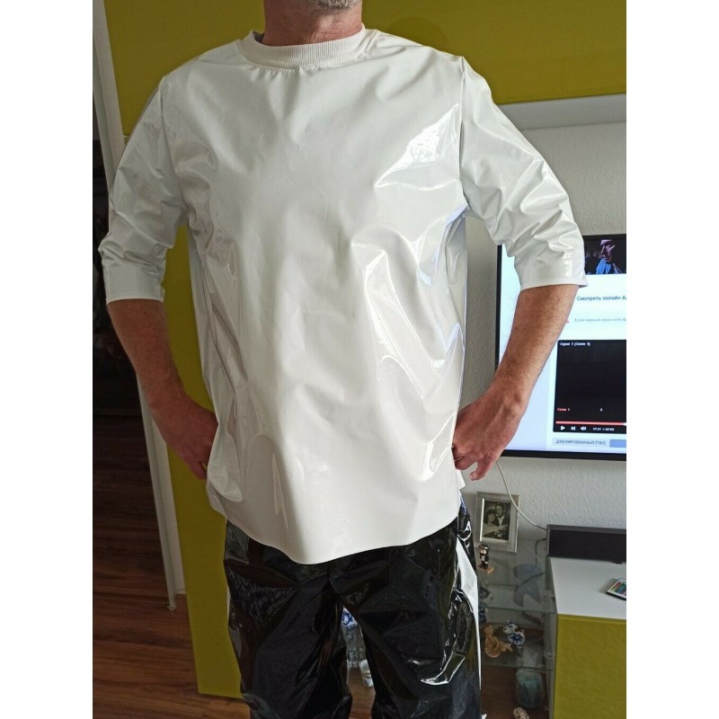 Adult Lack PVC PLASTIK GUMMI T-Shirt Kurzarm Latex Gr.L- XL weiß
