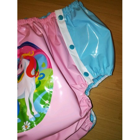 Adult Kleid Windelhose Gummihose Sissy PVC LACK Diaper Plastik EINHORN XL